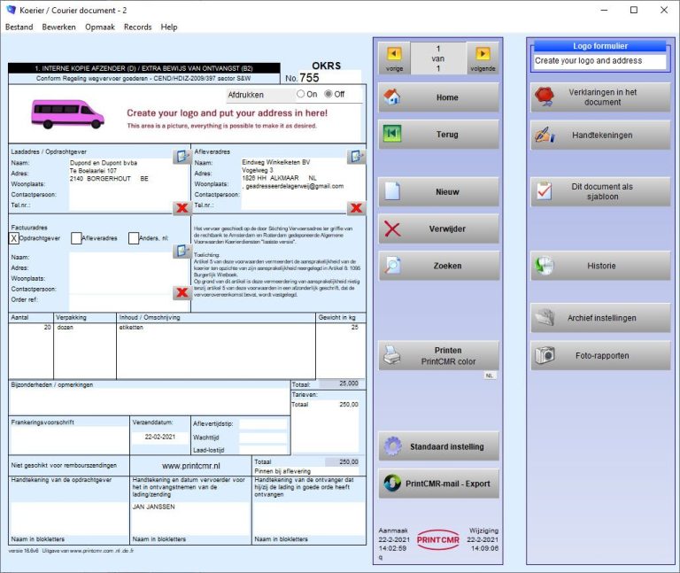 Courier consignment note OKRS - PrintCMR for your bill of lading