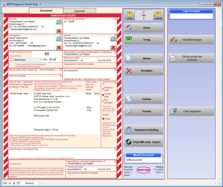 Deklaracja ADR IMO dotycząca towarów niebezpiecznych - PrintCMR za Twój ...