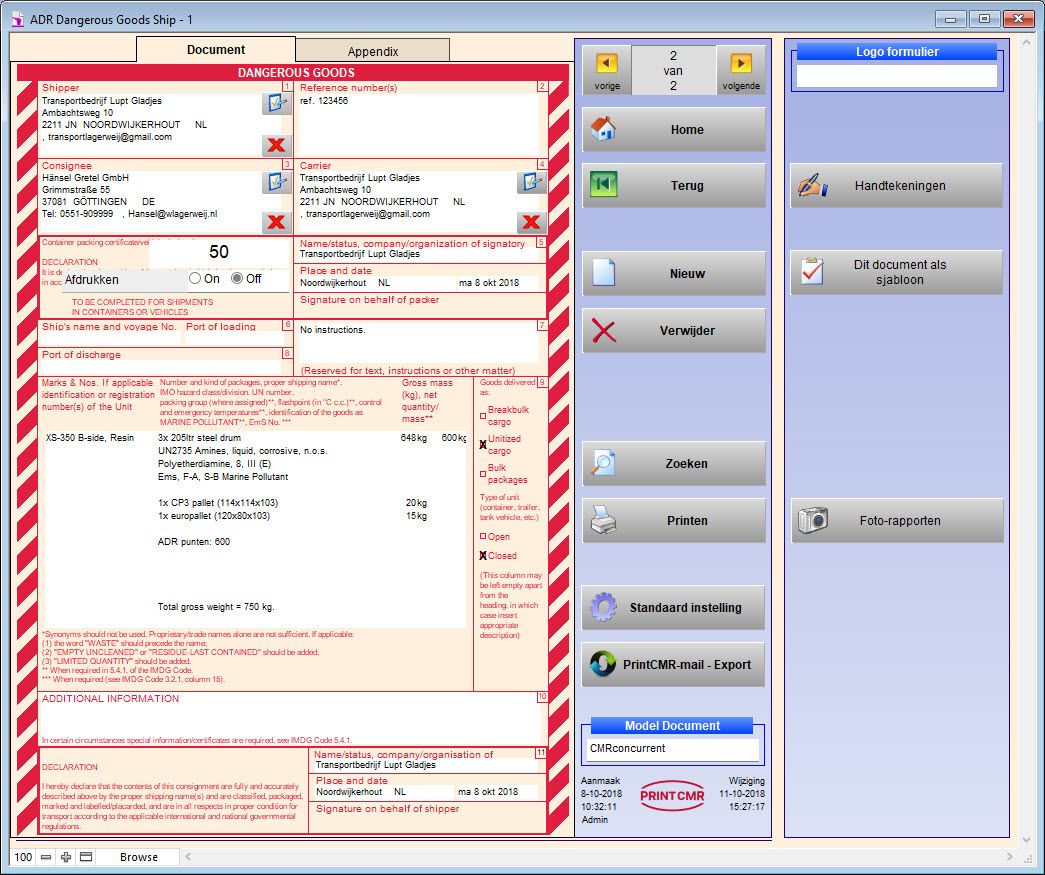 ADR IMO deklaracija o opasnoj robi - PrintCMR za vaš teretni list